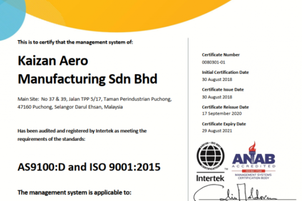 Accreditation – Kaizan Aero Manufacturing Sdn. Bhd.